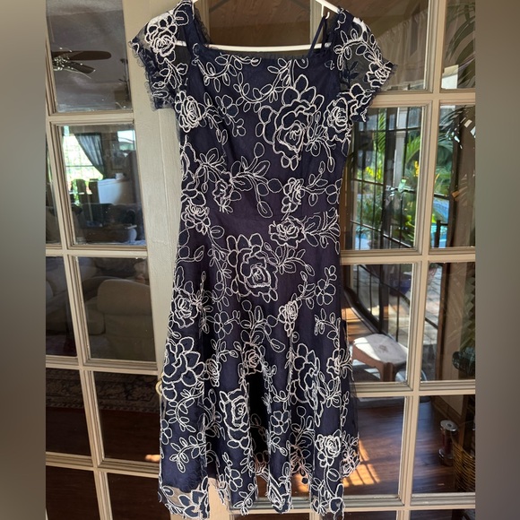 Alex Marie | Dresses | Alex Marie Navy And White Lace Midi Dress | Poshmark